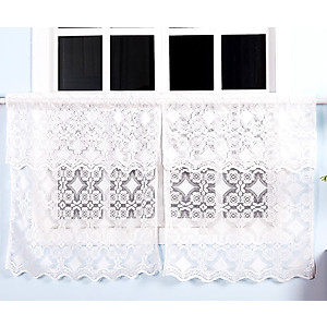 Molaxhome Lace Curtains 29 x 36 inch, 2 Pack White Kitchen Tiers Sheer Rod Pocket Voile for Small Bathroom Window Treatment (29 x 36 inch, White)