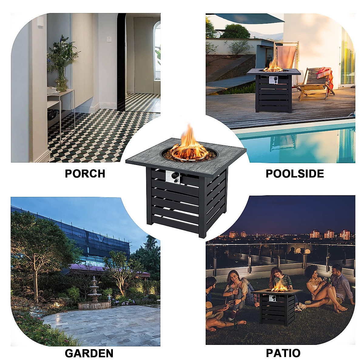 Happygrill 50,000 BTU Fire Pit Table Outdoor Auto-Ignition Propane Firepit Table, 32” Square Firepit with Waterproof Cover Lava Rocks for Patio Backyard Balcony