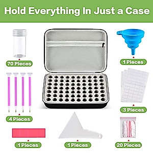 70 Slots Diamond Painting Storage Case, Bead Organizer Containers for 5D Diamonds Art Accessories and Tools, Paintings Kit with Pen for DIY Dimond Dotz Dots Drills Nails Rhinestones Gems Craft