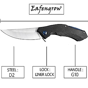Eafengrow Moon Folding Knife D2 Steel Blade G10 Handle Scales Pocket Knife Outdoor EDC Tool Knifes(Moon-black)