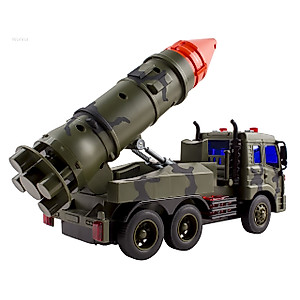 WolVolk Friction Powered Launcher Fighter Military Truck - Pull Back Missile Carrier Army Vehicle w/Lights & Sounds - Pretend War & Action Toy for Kids