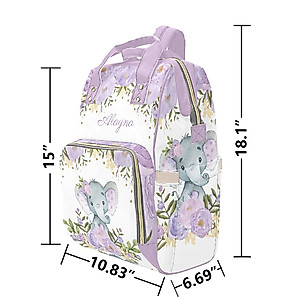 Yeshop Personalized Diaper Backpack Purple Violet Floral Elephant Multi Function Diaper Bag Travel Daypack Nursing Nappy Bag