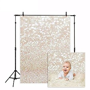 Funnytree 5X7ft Ivory Gold Bokeh Photography Backdrop Golden Spots Shinning Sparkle (Not Glitter) Sand Scale Halo Still Life Golden Background Newborn Baby Portrait Photo Studio Photobooth Props