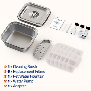 Cat Water Fountain Stainless Steel: 4L/140oz Pet Fountain Water Bowl Indoor, Automatic Dog Drinking Dispenser, Cat Feeding Watering Supplies, Metal Kitty Waterer Fountain, 6 Replacement Filters