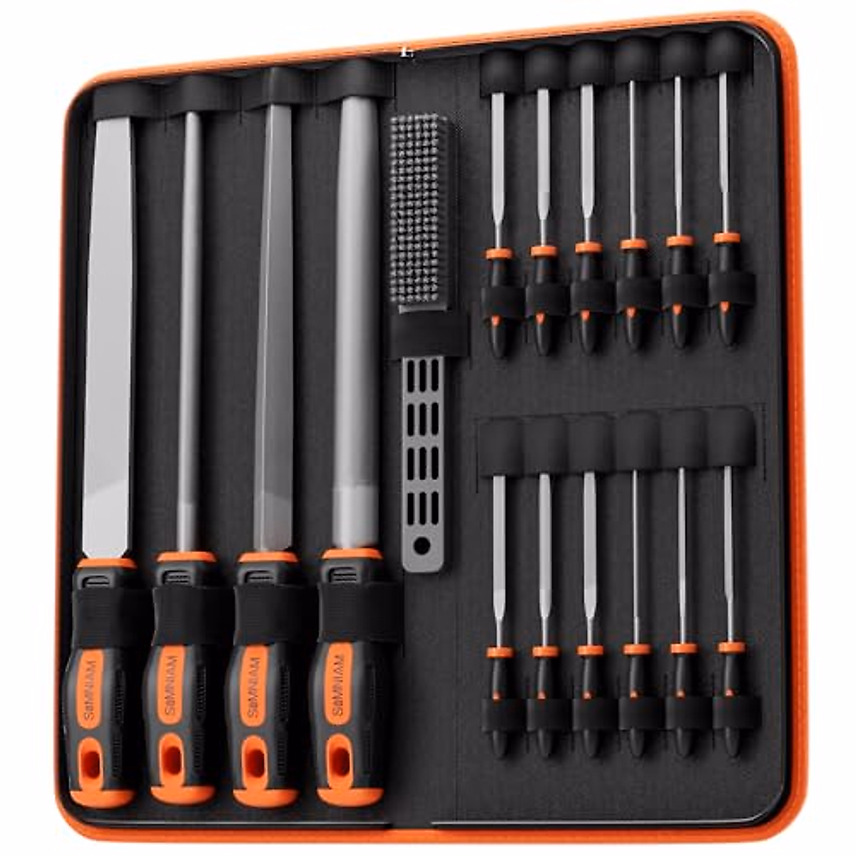 Simniam 18Pcs Professional Files Set, Premium T12 Metal Files with Suitcase, Flat/Triangle/Half-Round/Round Large Files & 12x Needle Files&Cleaning Brush, Perfect for Wood, Metal&DIY Project