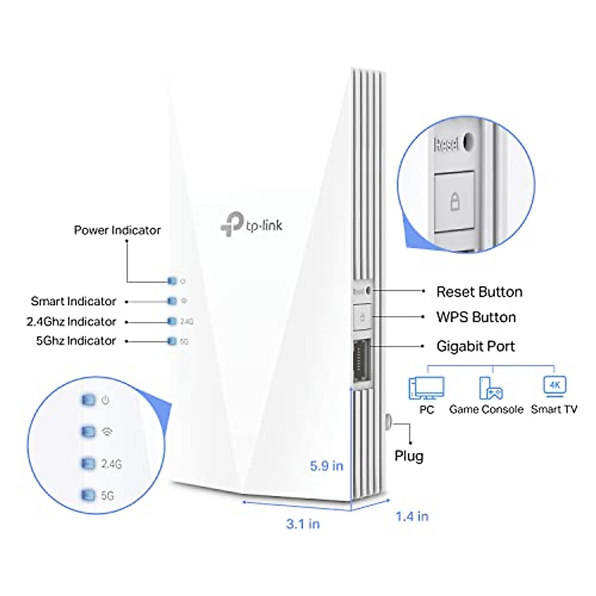 TP-Link AX1800 WiFi 6 Extender Internet Booster, Covers up to 1500 sq.ft and 30 Devices, Dual Band Wireless Signal Booster Repeater, Gigabit Ethernet Port, AP Mode, OneMesh Compatible(RE600X)
