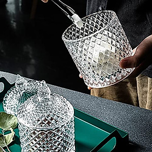 GLASSimpleware Bathroom Glass Qtip Holder Canister with Plastic Partition and Lid for Cotton Swabs Balls Rounds, Home Vanity Countertop Storage Organizer Container