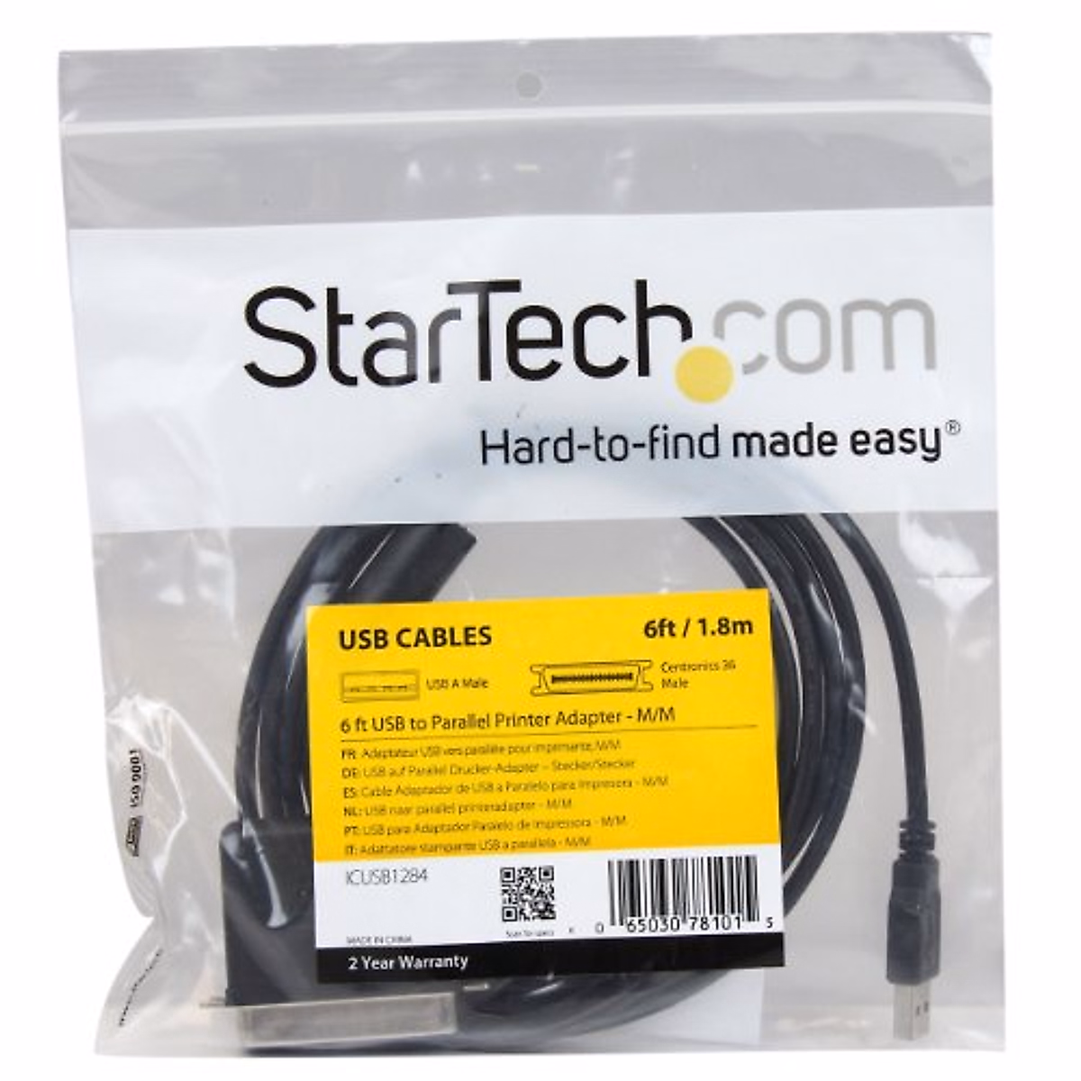 StarTech.com 6 ft. (1.8 m) USB to Parallel Port Adapter - IEEE-1284 - Male/Male - USB to Centronics Cable (ICUSB1284)