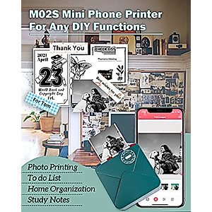 Phomemo M02S 304dpi Pocket Printer- Upgraded HD Bluetooth Thermal Photo Printer, Black and White Print-Out Phone Printer for Photo Printing, Plan Journal, Organization, Art Creation, Gift, DarkGreen
