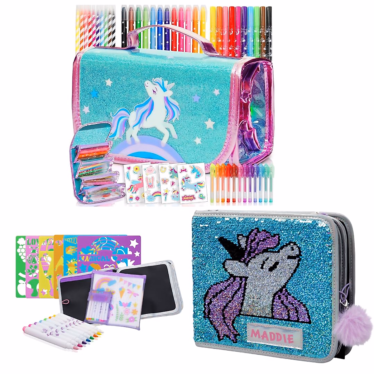 Amitié Lane Unicorn Stationery Set - Scented Markers Set + Erasable Doodle Book Set - Easy DIY Kids Arts and Crafts Kits - Girls Toys and Birthday Gifts for Kids Age 4-12
