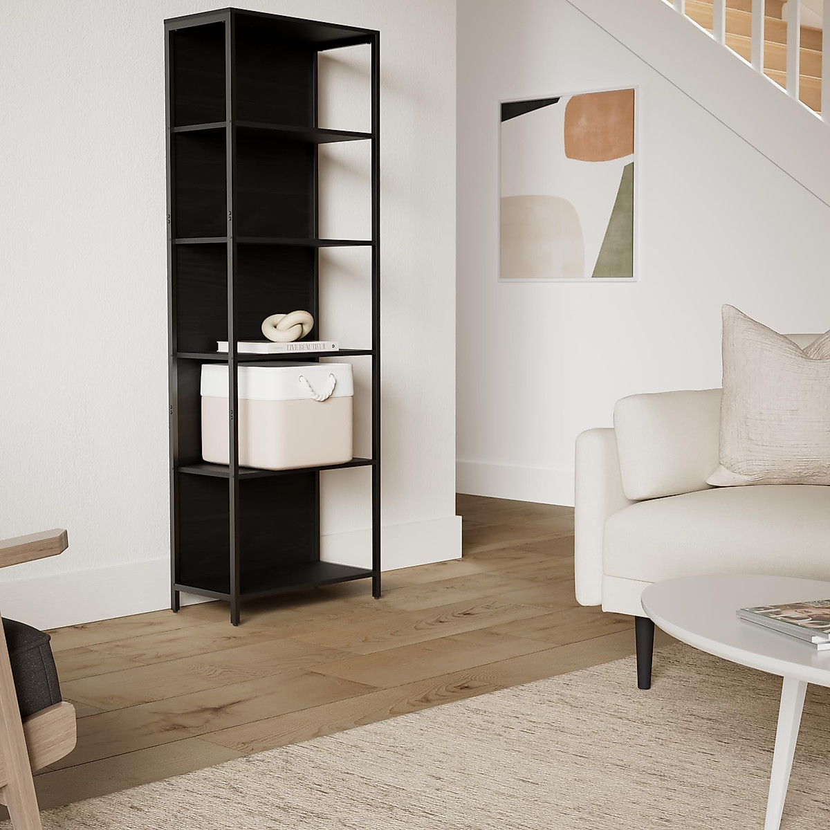 VASAGLE 6-Tier LED Bookshelf, Display Shelf with Dimmable Lights, LED Bookcase with Steel Frame, 11.9 x 23.6 x 70.3 Inches, for Living Room, Bedroom, Office, Black with Wood Grain ULLS120B56