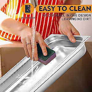 FUSON 4 Pack 1/6 Size 4 Inch Deep Anti Jam Steam Table Pan, NSF, Commercial 18/8 Stainless Steam Pan, Restaurant, Hotel