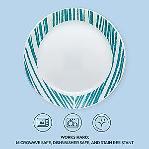 Corelle Everyday Expressions 4-Pc Dining Plates Set, Service for 4, Durable and Eco-Friendly 10-1/2-Inch Plates, Higher Rim Glass Dinner Plate Set, Microwave and Dishwasher Safe, Geometrica