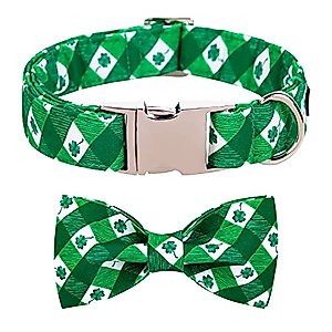 MACA Bates St. Patrick's Day Dog Collar with Bow/Flower/Bow tie, Clover Adjustable Collar for Small Medium Large Dog with Metal Buckle