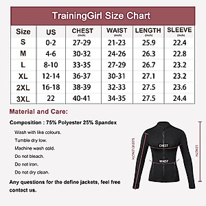 TrainingGirl Women's Sports Jacket Full Zip Workout Running Jacket Slim Fit Long Sleeve Yoga Track Jacket with Thumb Holes (Black, Small, s)