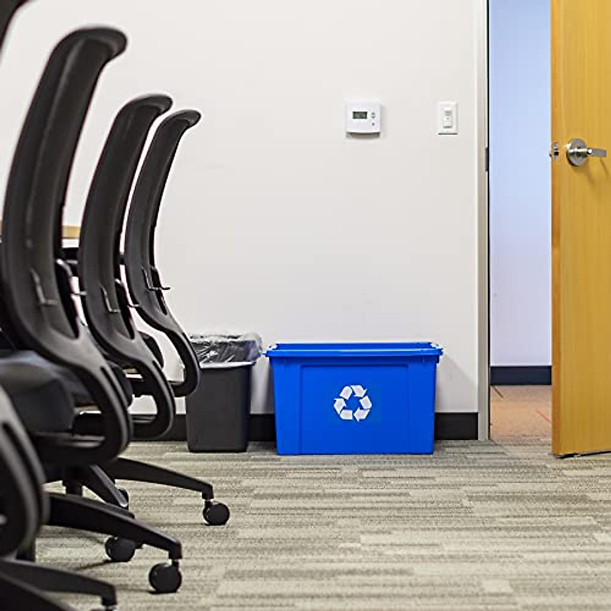 IRIS USA 18 Gallon / 72 Quart Plastic Recycle Bins for Home, Commercial, Indoor, Outdoor, Garage, Blue, 4 Pack