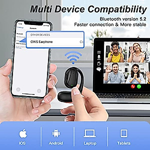 Single Open Ear Headphones [Only Left Ear], Wireless Bluetooth 5.2 Noise Cancelling 16 Hours Battery Life Headphone with Earhooks, Stereo Powerful Volume Headset for Sports Business Truck Driver-Black