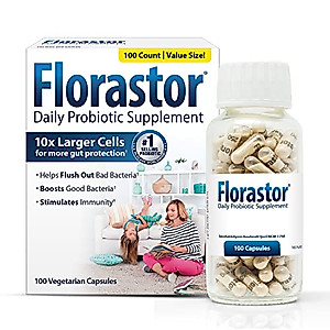 Florastor Daily Probiotic Supplement for Women and Men, Proven to Support Digestive Health, Saccharomyces Boulardii CNCM I-745 (100 Capsules)