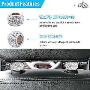 Kewucn 4 Pack Car Headrest Collars, Bling Auto Head Rest Collar Decor Rings, Crystal Diamond Vehicle Seat Collars Rings, Universal Car Interior Decoration Accessories for Most Cars (White)
