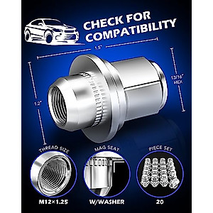 OMT M12x1.25 Lug Nuts, 12x1.25mm Wheel Lug Nuts Compatible with Infiniti Q70 Q45 Q50 G37 I30, Nissan 350Z 370Z 200SX, Subaru Forester BRZ Outback WRX Legacy, Mag Lug Nut with Washer, Set of 20