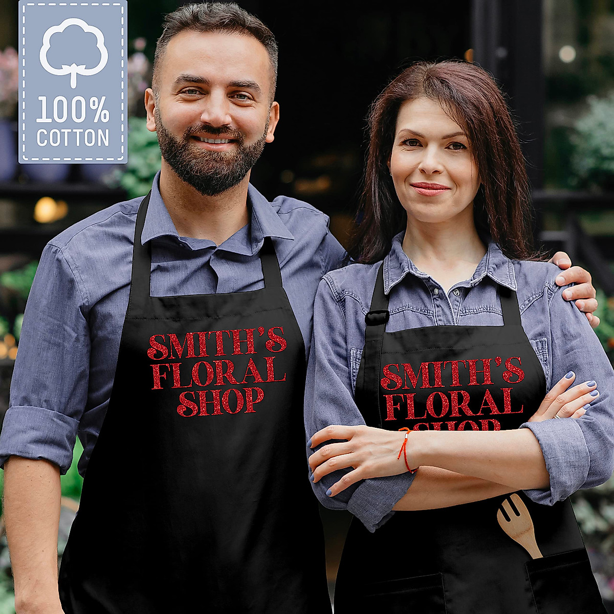 LALALA GIFT LAND Customized Kitchen Chef Apron w/Pockets - Black - White Option - 9 Font - 18 Font Color - Personalized Bbq Chef Apron (Black)