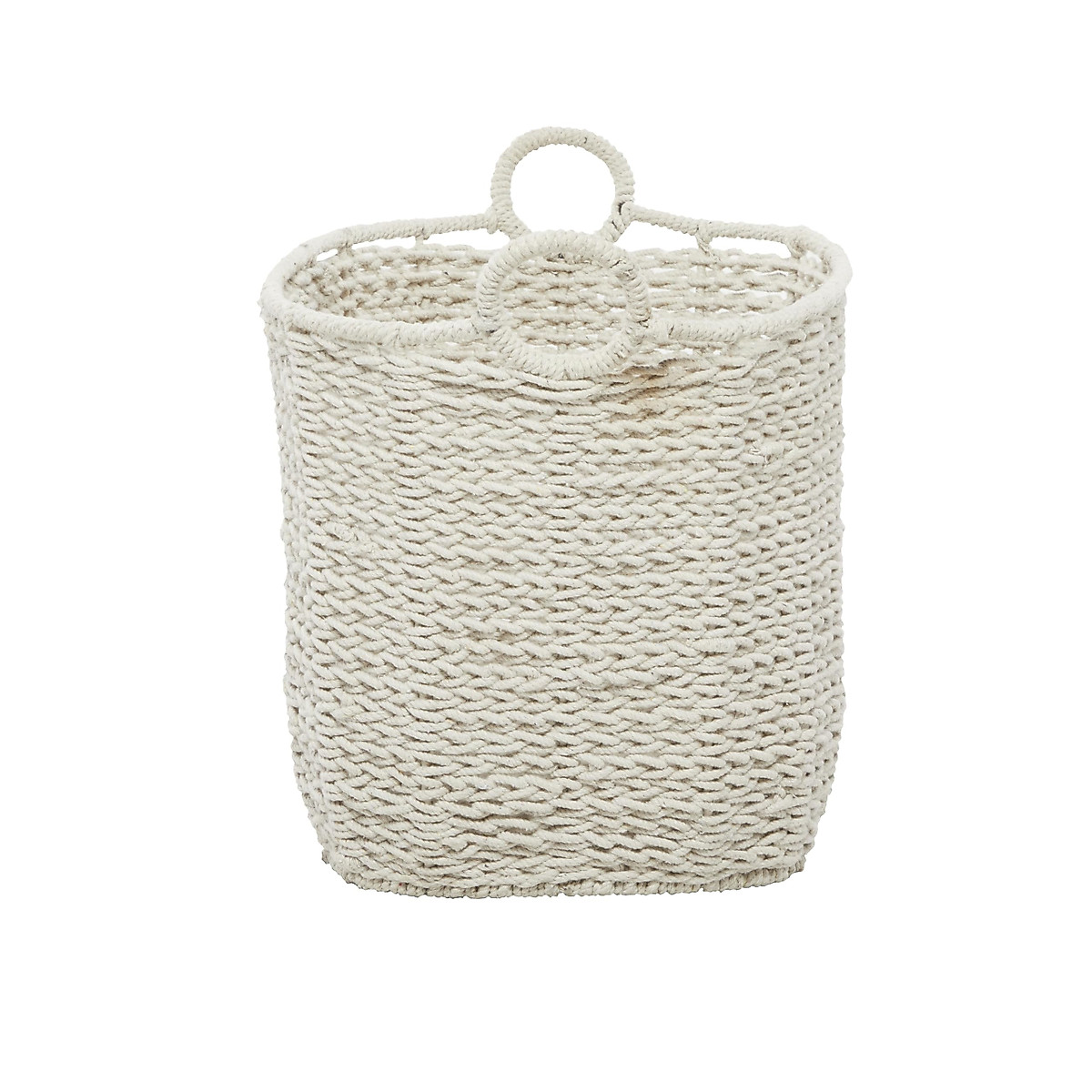 CosmoLiving by Cosmopolitan Cotton Fabric Handmade Decorative and Functional Storage Basket Basket Organizer with Handles, Basket for Storage 22" x 15" x 18", White