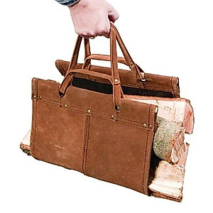 Panacea Log Bin with Scrolls and Leather Log Tote