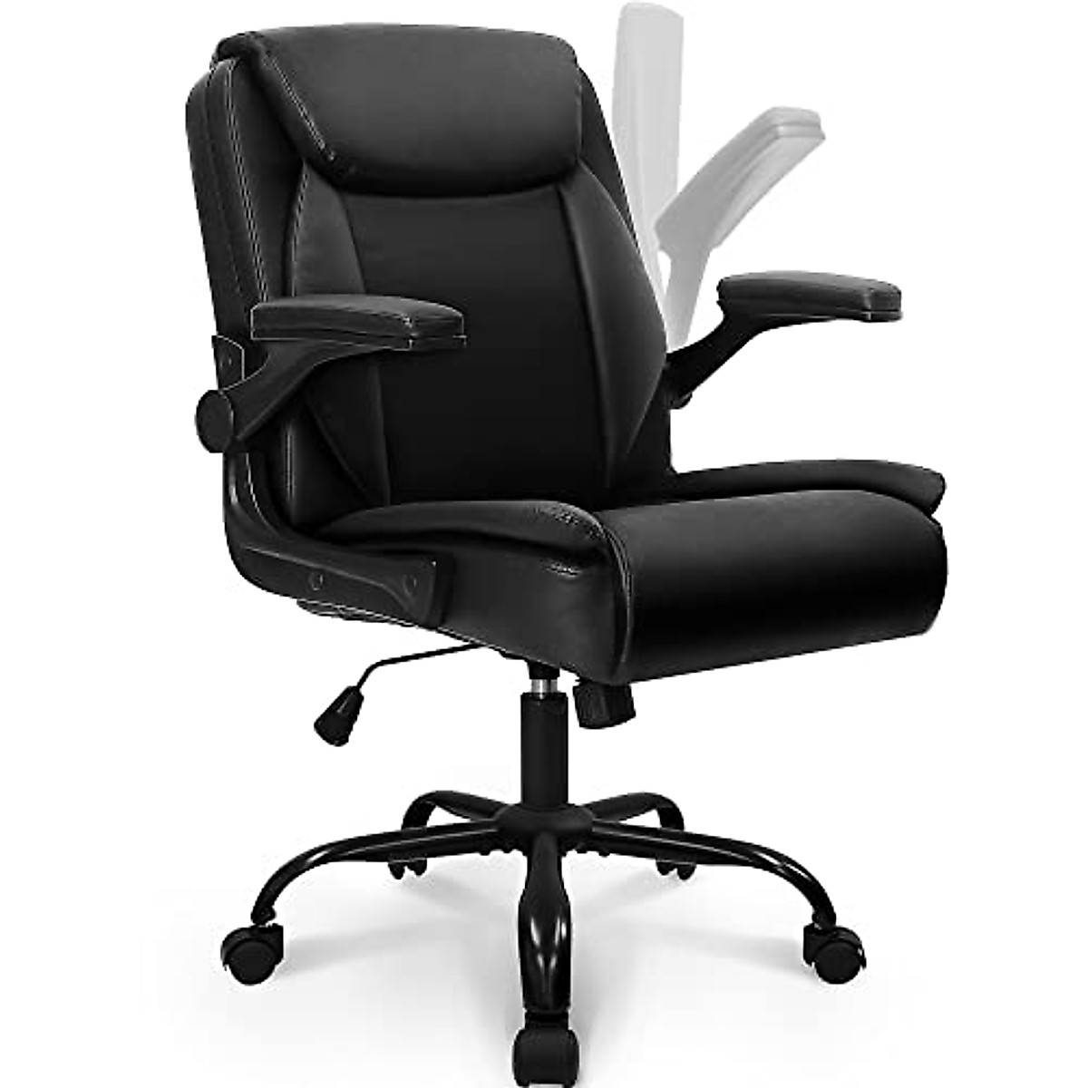 neo chair Office Chair Adjustable Desk Chair Mid Back Executive Desk Comfortable PU Leather Chair Ergonomic Gaming Chair Back Support Home Computer Desk with Flip-up Armrest Swivel Wheels (Jet Black)