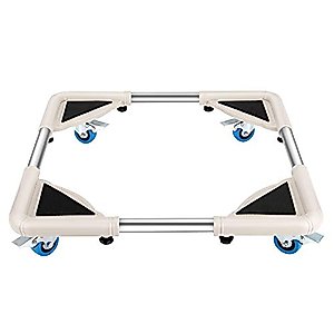 DOZAWA Telescopic Furniture Dolly with 4 Locking Wheels,Washing Machine Stand Refrigerator Base Moving Cart,Size Adjustable,White