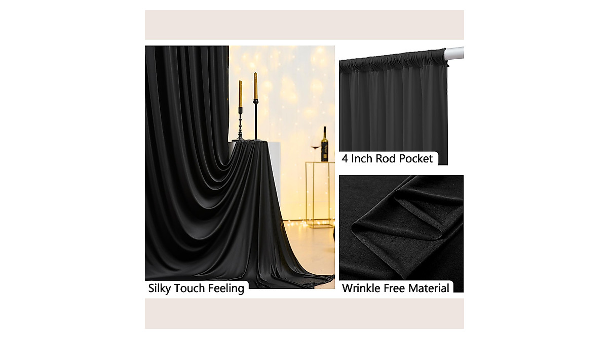 10 ft x 30 ft Black Backdrop Curtains for Events