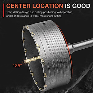 105mm SDS Plus Shank Concrete Hole Saw with 500mm Round Handle Connecting Rod Drill for Concrete Cement Stone Wall Masonry Foam Brick(4")