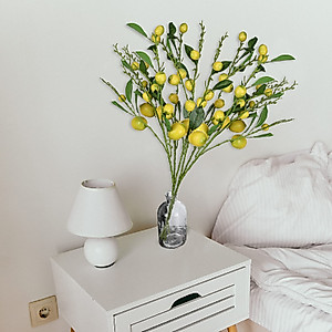 Waydress 3 Pieces Artificial Lemon Branches Fake Yellow Lemon with Green Leaves Decor Lifelike Fake Lemon Branch Props for Party Home Garden Decoration, 32 Inch