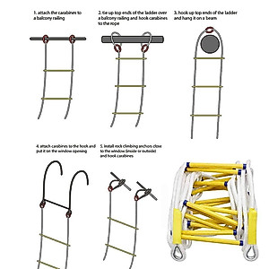 Rope Ladder Fire Escape - Homes Flame Resistant Emergency Fire Safety Evacuation Ladder with Hook Carabins, Bearing Weight 420kg (Size : 10m/32ft)