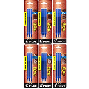 Pilot Gel Ink Refills for FriXion Erasable Gel Ink Pen, Fine Point, Blue Ink, 6 Pack, 18 Refills Total