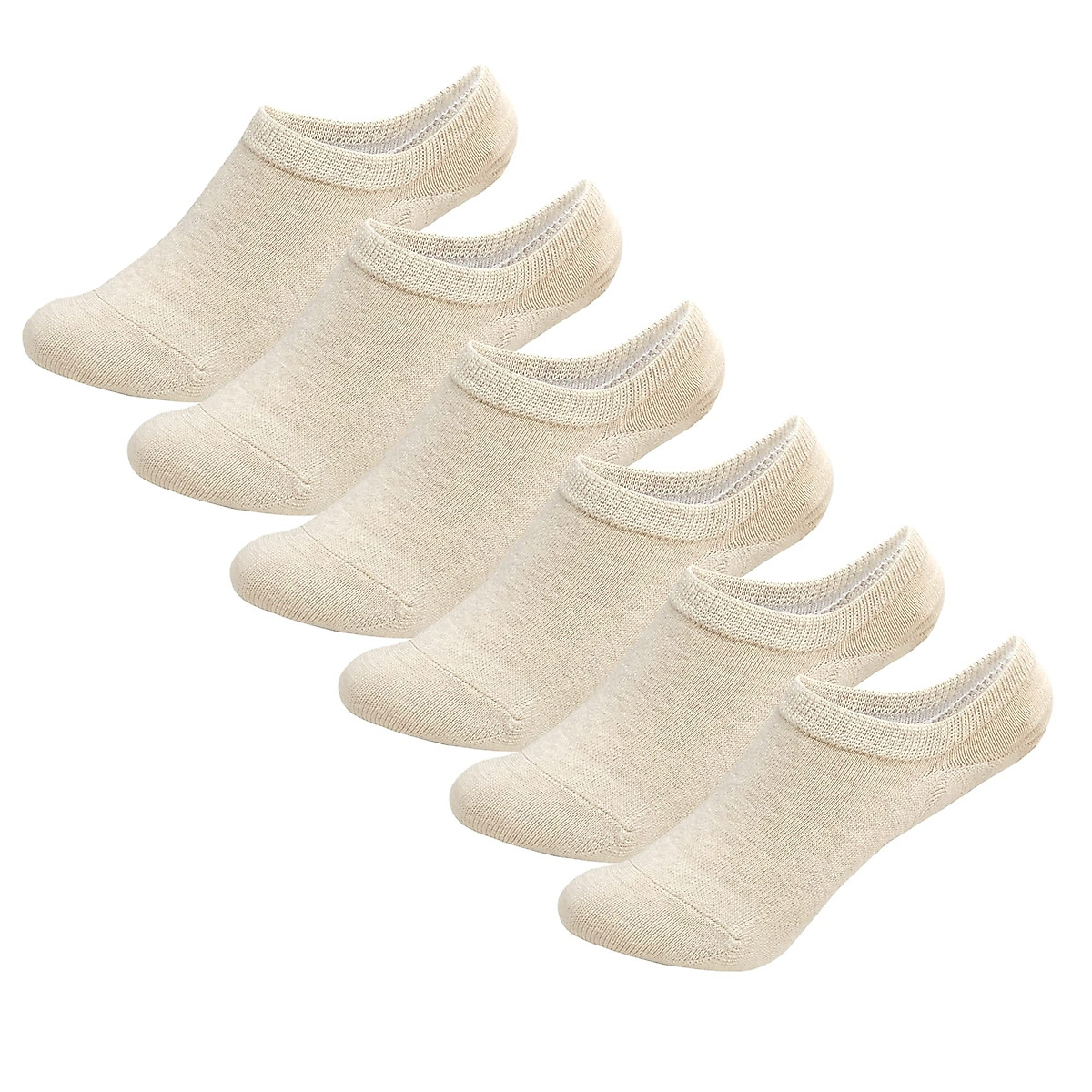 MAGIARTE Cotton No Show Socks Low Cut Athletic Running Cycling Sports Liner Socks Non Slip Design Invisable Socks for Women and Men 6-PACK (Color#07L Beige)