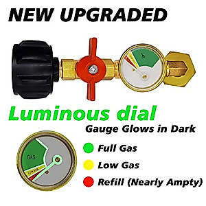 GardenNow QCC1 Propane Refill Elbow Adapter with Propane Tank Gauge 90 Degree Propane Refill Pressure Adapter with ON/Off Control Valve for Camping Grill 1LB Bottle Refilled Gas from 5~40 LBS Cylinder