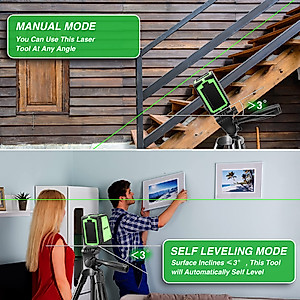Laser Level with Tripod, 50 ft Laser Leveler Tool Laser Level Green Cross Line Self Leveling, Separate Control 2 Lines, Laser Level for Picture Hanging Construction DIY Light Duty Indoor Project