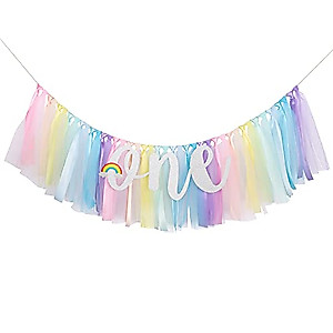 Pastel Rainbow Highchair Banner for Baby - Party Theme Pull Flag, High Chair Fabric Garland, 1st First Birthday Banner, Photo Props, Handmade