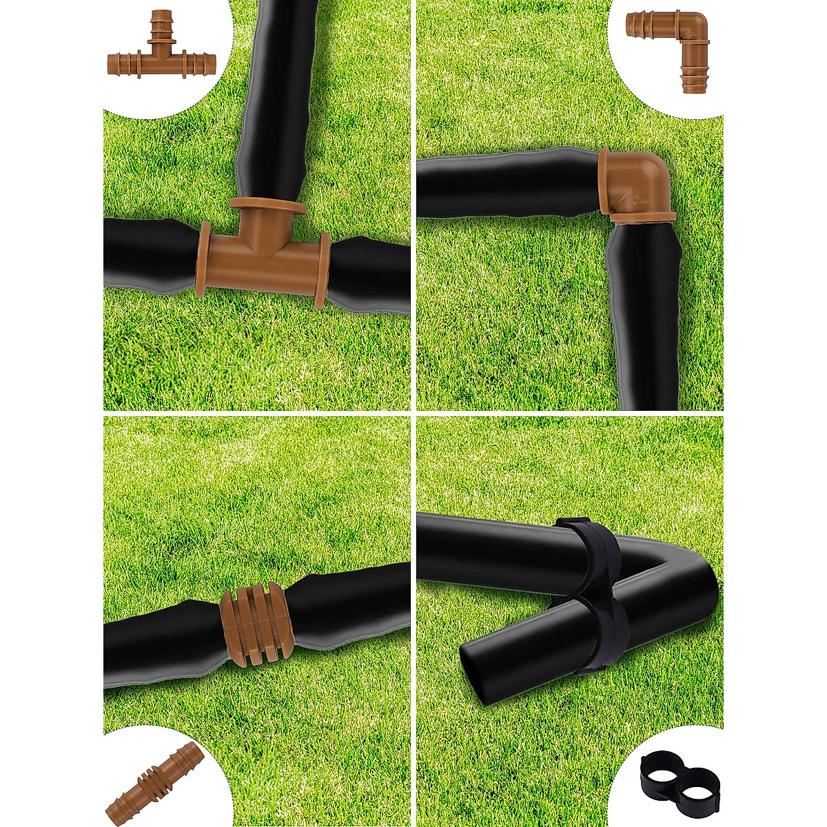 Kalolary 42Pcs Drip Irrigation Fittings Kit, 5/8 Inch Hose Barbed Connectors for Compatible Drip or Sprinkler System(2 Switch Valves, 8 Couplings, 8 Tees, 8 Elbows, 8 End Closures, 8 End Cap Plugs)