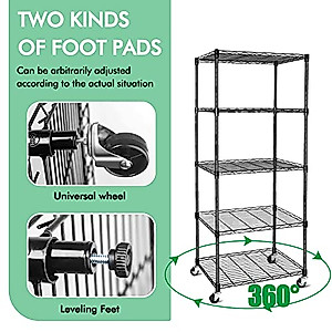 Pusalxl NSF Certified Storage Shelves Heavy Duty Steel Wire Shelving Unit with Wheels and Adjustable Feet Used as Pantry Shelf Garage or Kitchen Shelving - (13.8"x23.6"x59" 5-Tier)