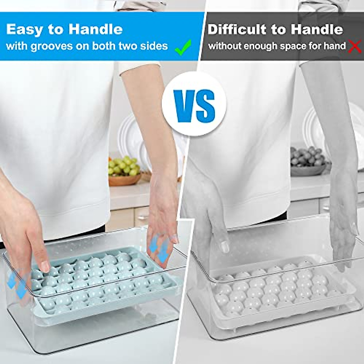 Ice Cube Tray, 3 Packs Round Ice Cube Trays for Freezer, Easy-Release 1 IN X 111 Pcs Ice Ball Maker Mold with Removable Lid and Bin Making Ice Balls for Tea Coffee Cocktail Whiskey (Blue)