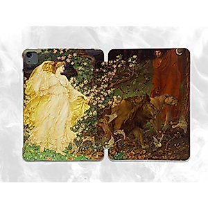 Cute Oil Painting Girl Lion Flower case Compatible with iPad Mini Air Pro 7.9 8.3 9.7 10.2 10.9 11 12.9 inch Pattern Cover New 2022 2021 Trifold Stand 3 4 5 6 7 8 9 Generation 258 (10.9" Air 4)