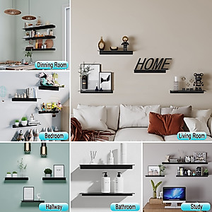 HNVNER Metal Floating Shelves Set of 2, Length 30CM, Black Wall Shelf for Bathroom, Display Shelves for Wall Decorative for Living Room, Bedroom, Hallway, Office