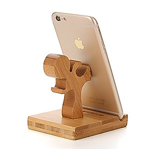 Homode Cell Phone Stand, Bamboo Wood Phone Holder and Cute Phone Stand Compatible with iPhone 11 Pro X Plus 8 7 6, Ipad and Tablets, Bamboo Desk Organizer Accessories (Kung fu)
