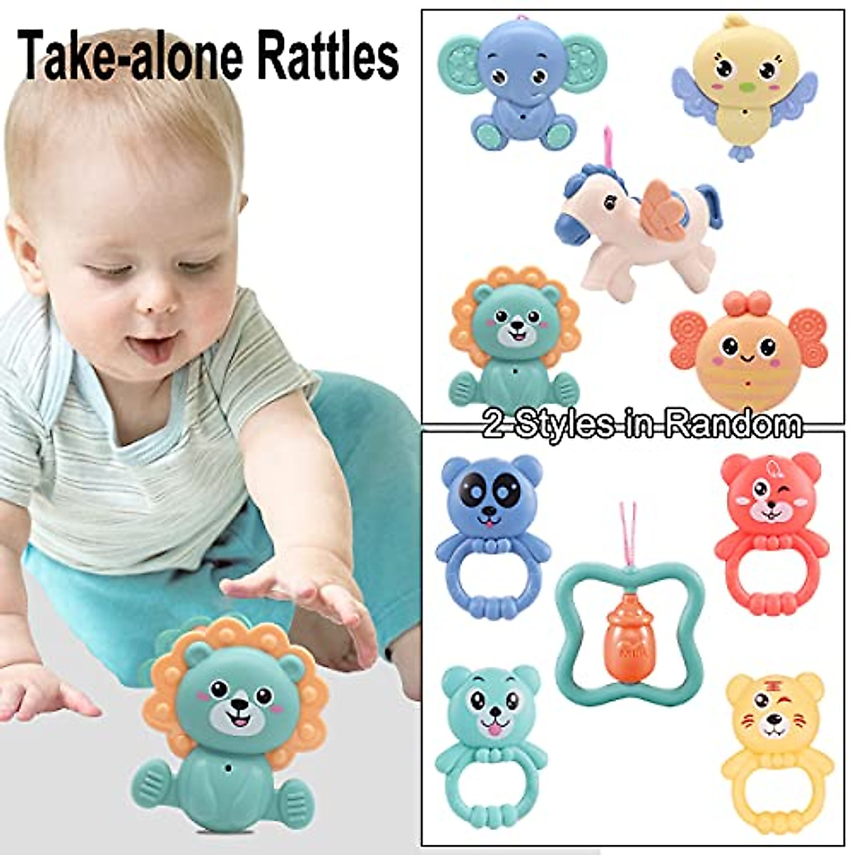 MARUMINE Baby Musical Crib Mobile with Night Light, Timer, Hanging Rattles, Nursery Ceiling Star Projector, Take Alone Music Box with Remote, Relaxing Soother Toys for Newborn Babies Boys Girls