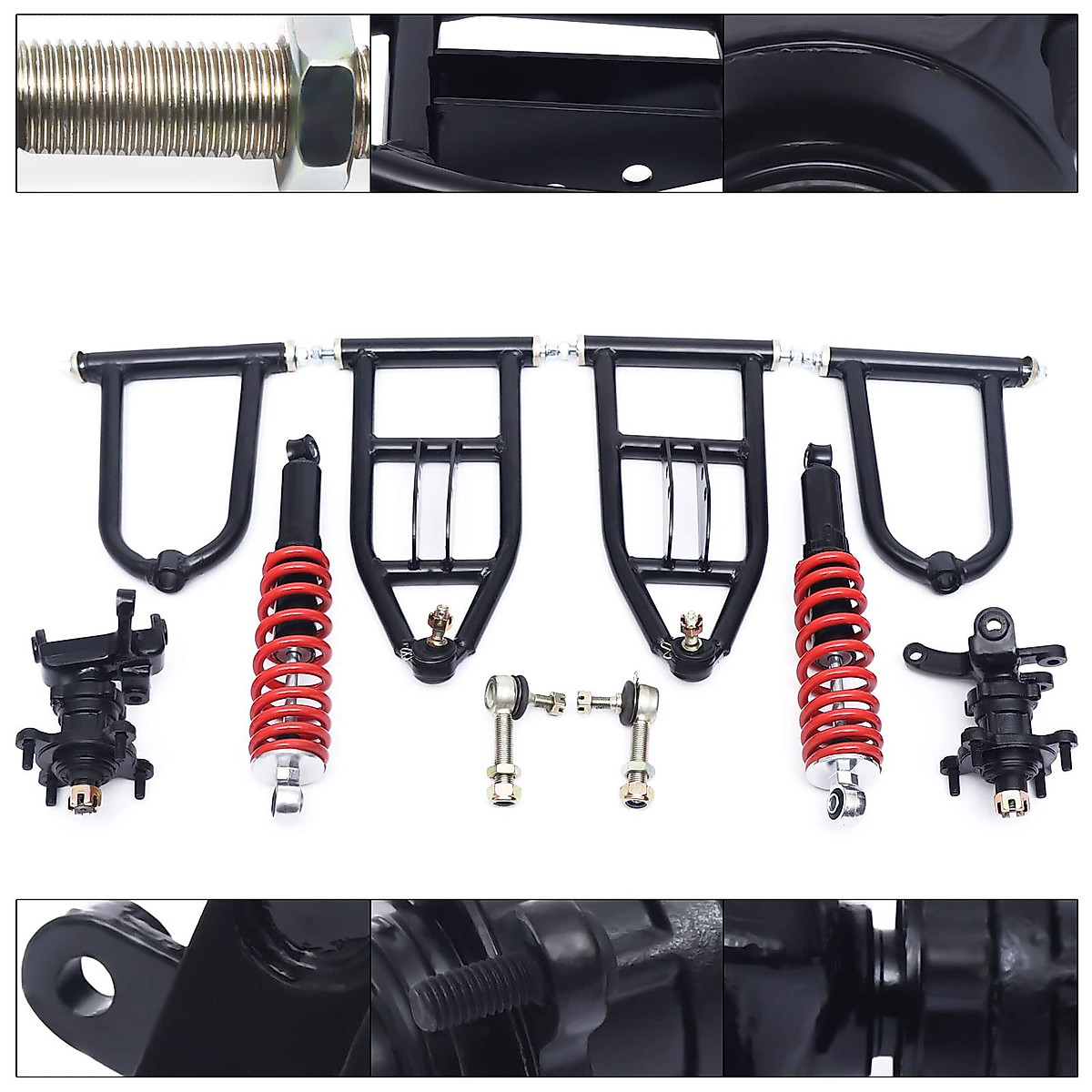 CHUNILLE Suspension Swing Arm Assembly Metal Suspension Swing Arm Upper/Lower Steering Knuckle Spindle Suspension+Shock For ATV Go Kart (340mm)