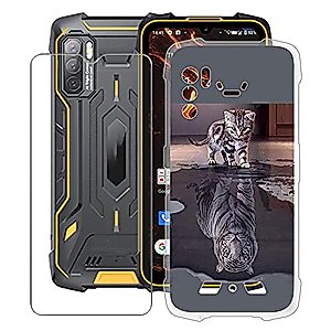 HHUAN Case for Cubot King Kong 5 Pro (6.09 Inch) with Tempered Glass Screen Protector, Clear Soft Silicone Protective Cover Bumper Shockproof Phone Case for Cubot King Kong 5 Pro - WMA8