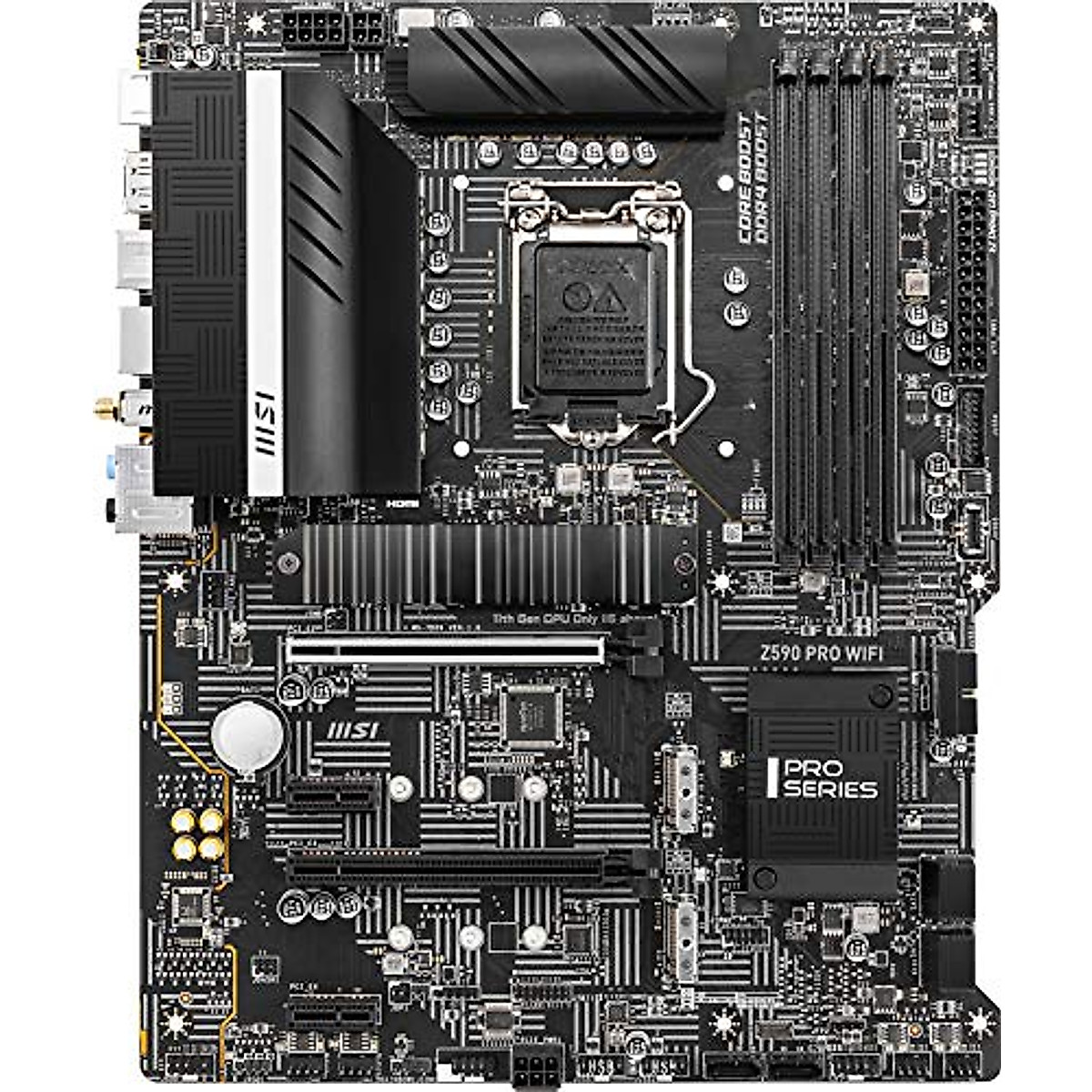 MSI Z590 PRO WiFi ProSeries Motherboard (ATX, 11th/10th Gen Intel Core, LGA 1200 Socket, DDR4, PCIe 4, M.2 Slots, USB 3.2 Gen 2, 2.5G LAN, DP/HDMI, Wi-Fi 6E)
