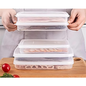 wulikanhua 2 Pack Plastic Bacon Box, Deli Meat Saver Cold Cuts Fridge Keeper, Cheese Food Storage Container with Lid for Refrigerator, Shallow Low Profile Christmas Cookie Holder