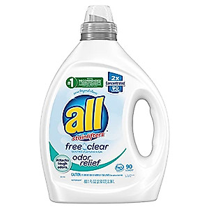 all Laundry Detergent Liquid, Free Clear for Sensitive Skin, Odor Relief, Unscented and Hypoallergenic, 2X Concentrated, 90 Loads